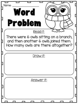 Addition & Subtraction Word Problem Worksheets - Kindergarten First ...