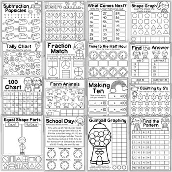 First Grade Math Worksheet Bundle - Addition, Shapes, Place Value ...