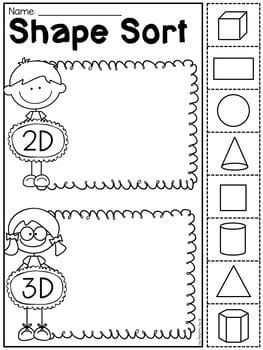 Kindergarten 2D and 3D Shapes Worksheets - My Teaching Pal