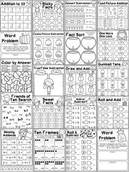 Kindergarten Addition and Subtraction Worksheets (up to 10) - My ...