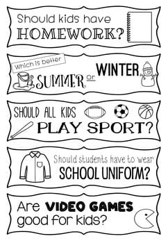 Persuasive Opinion Writing Prompt Task Cards - Black and White Ink ...