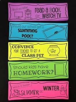 Persuasive Opinion Writing Prompt Task Cards - Black and White Ink ...