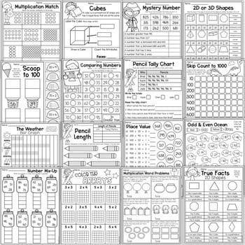 Second Grade Math Worksheets- BUNDLE - Addition, Subtraction, Fractions ...