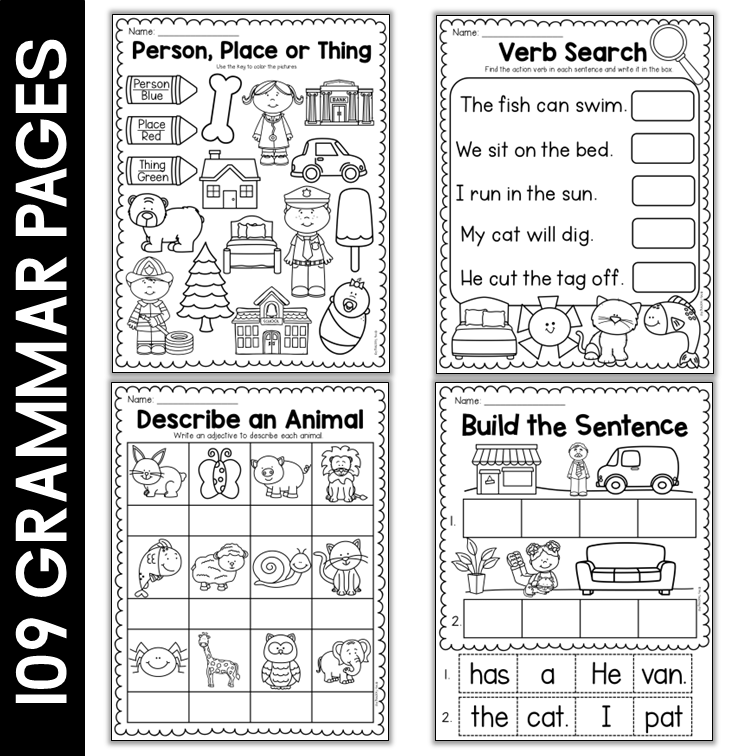 Kindergarten Grammar Worksheets - MEGA PACK - My Teaching Pal