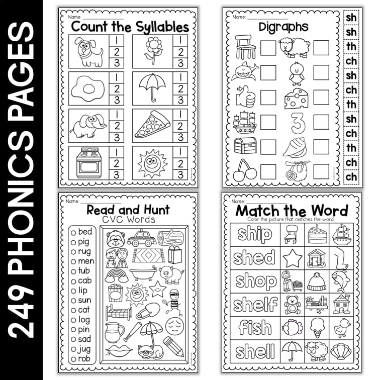 Kindergarten Phonics Worksheets MEGA PACK-Sounds, CVC, Digraphs, Blends ...