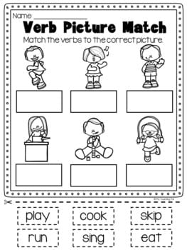 Verbs Printable Worksheet Pack - Kindergarten First Second Grade - My ...