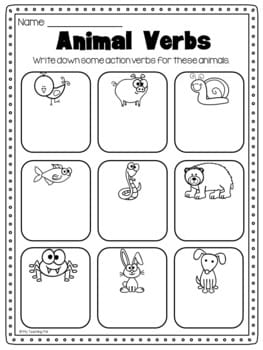 Verbs Printable Worksheet Pack - Kindergarten First Second Grade - My ...