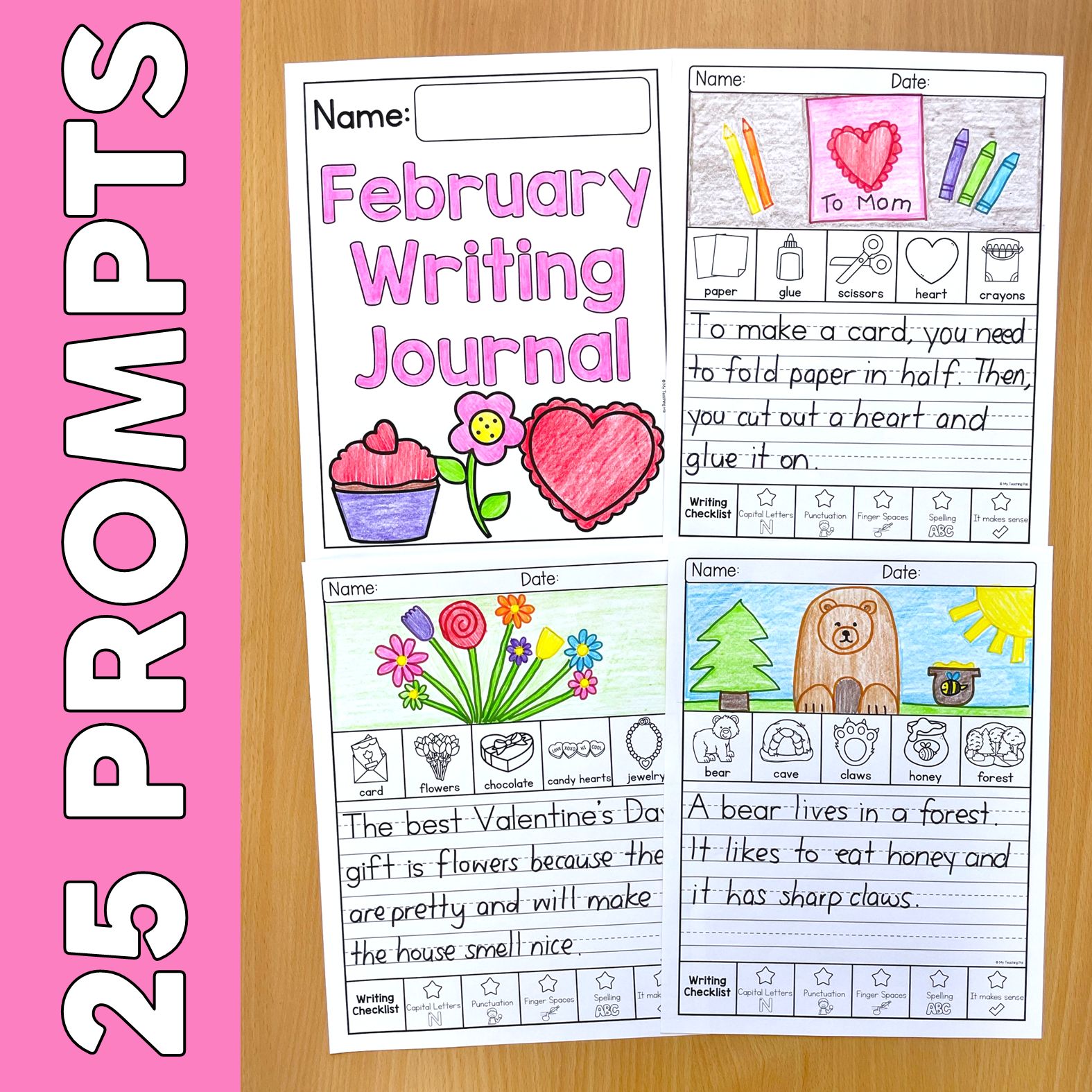 February Writing Prompts - Kindergarten & First Grade Writing Journal ...