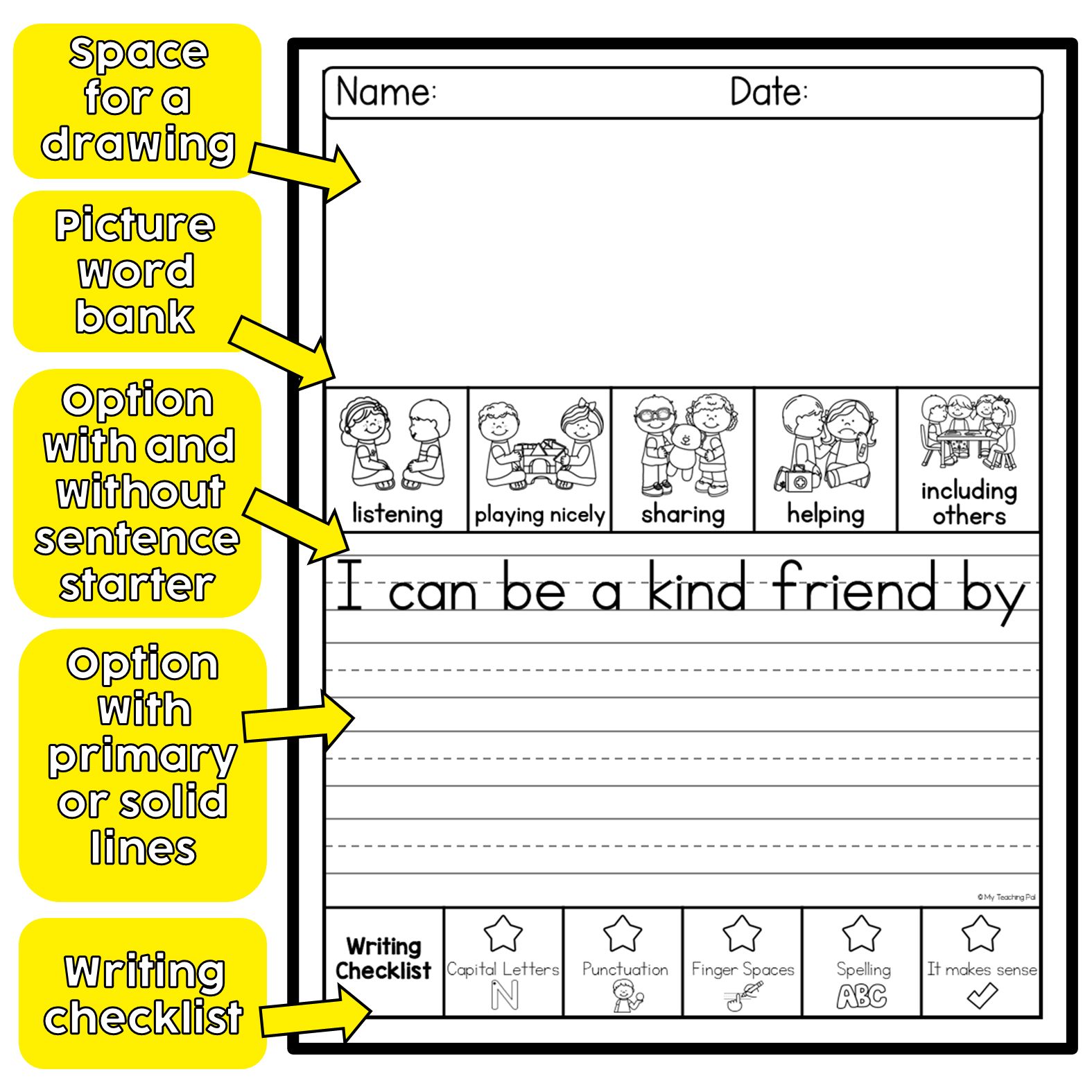 September Writing Prompts - Kindergarten & First Grade Journal - Back ...