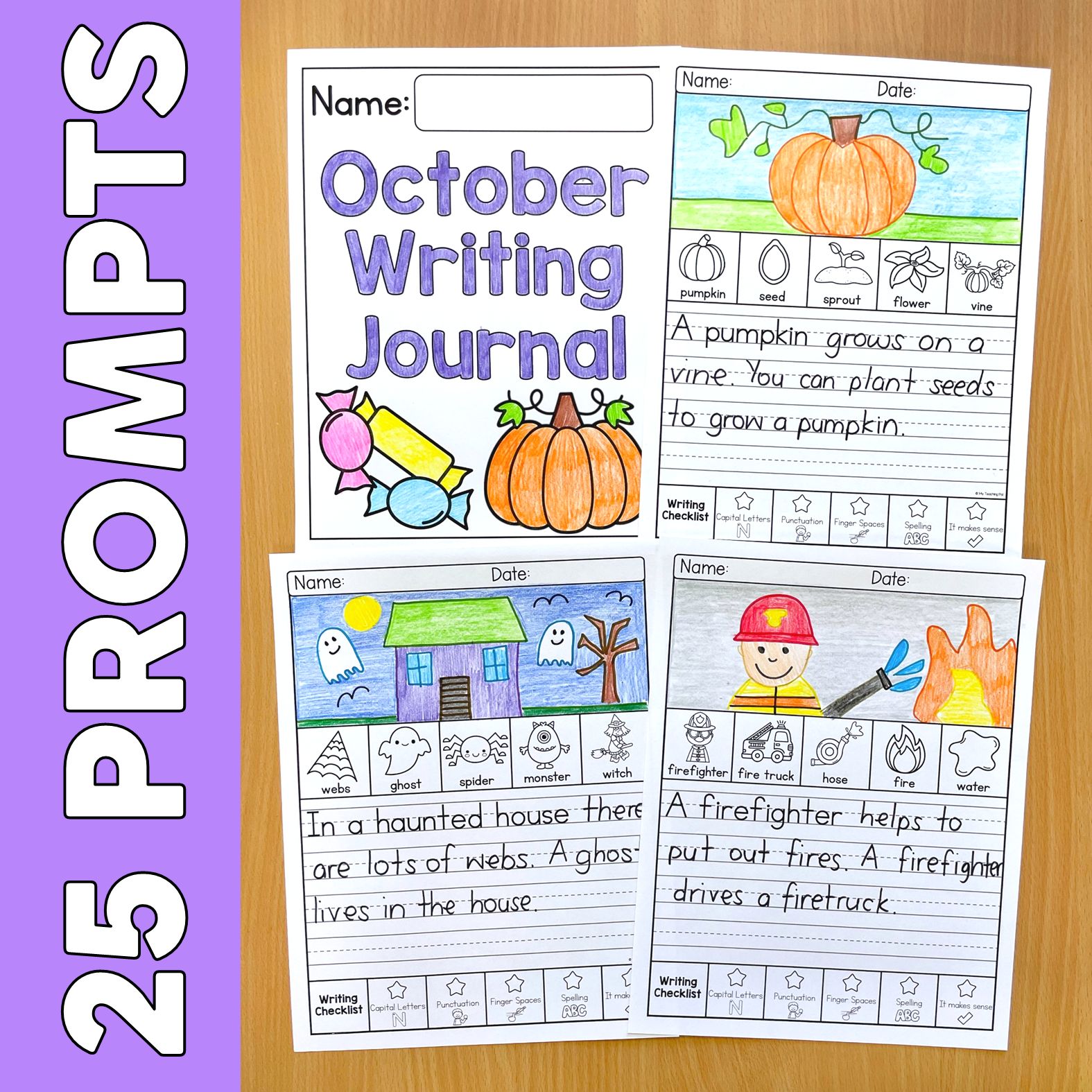 October Writing Prompts - Kindergarten & First Grade Writing Journal ...