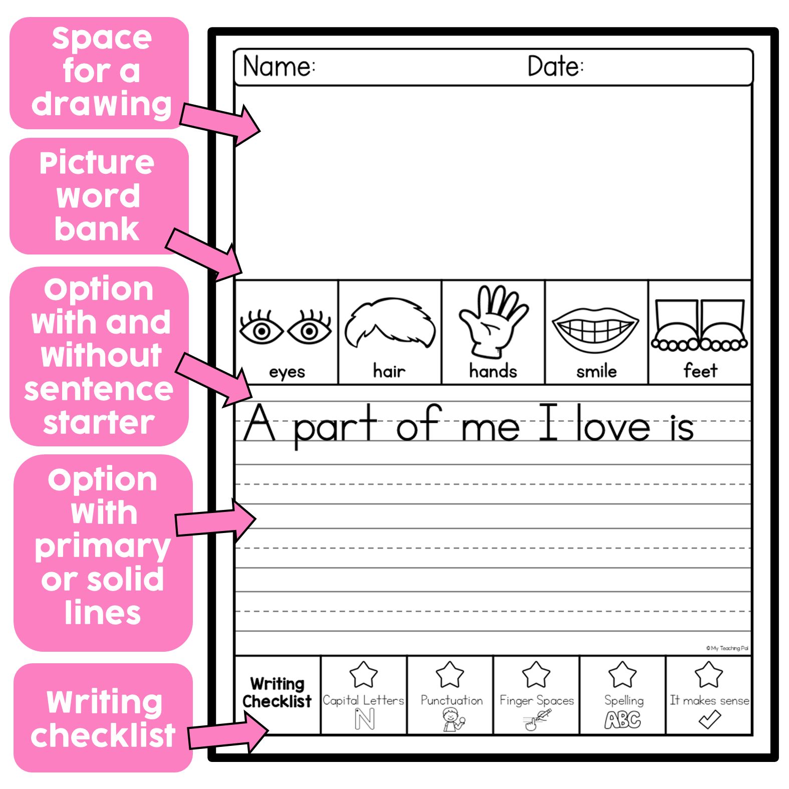 February Writing Prompts - Kindergarten & First Grade Writing Journal ...