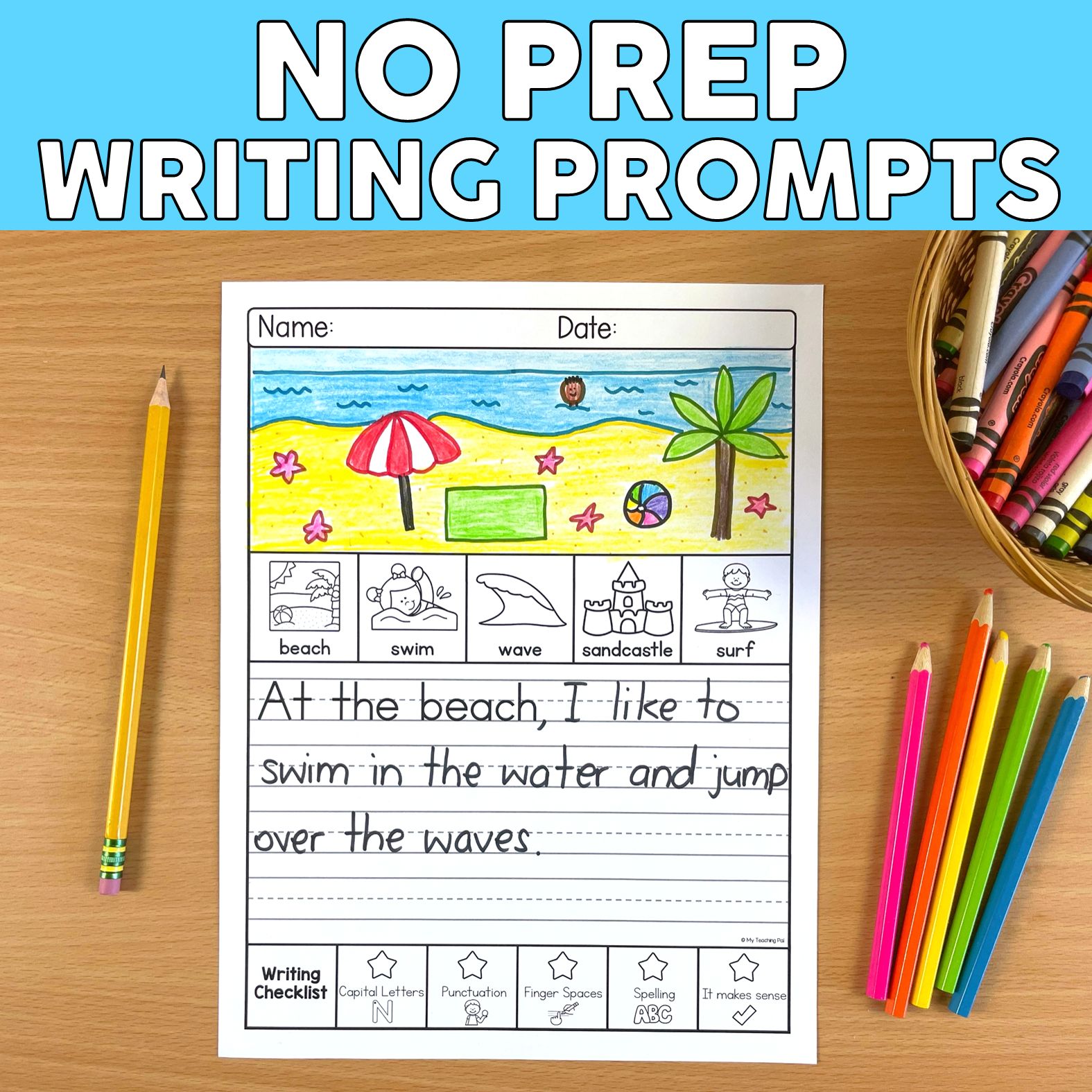 July Writing Prompts - Kindergarten & First Grade Writing Journal ...