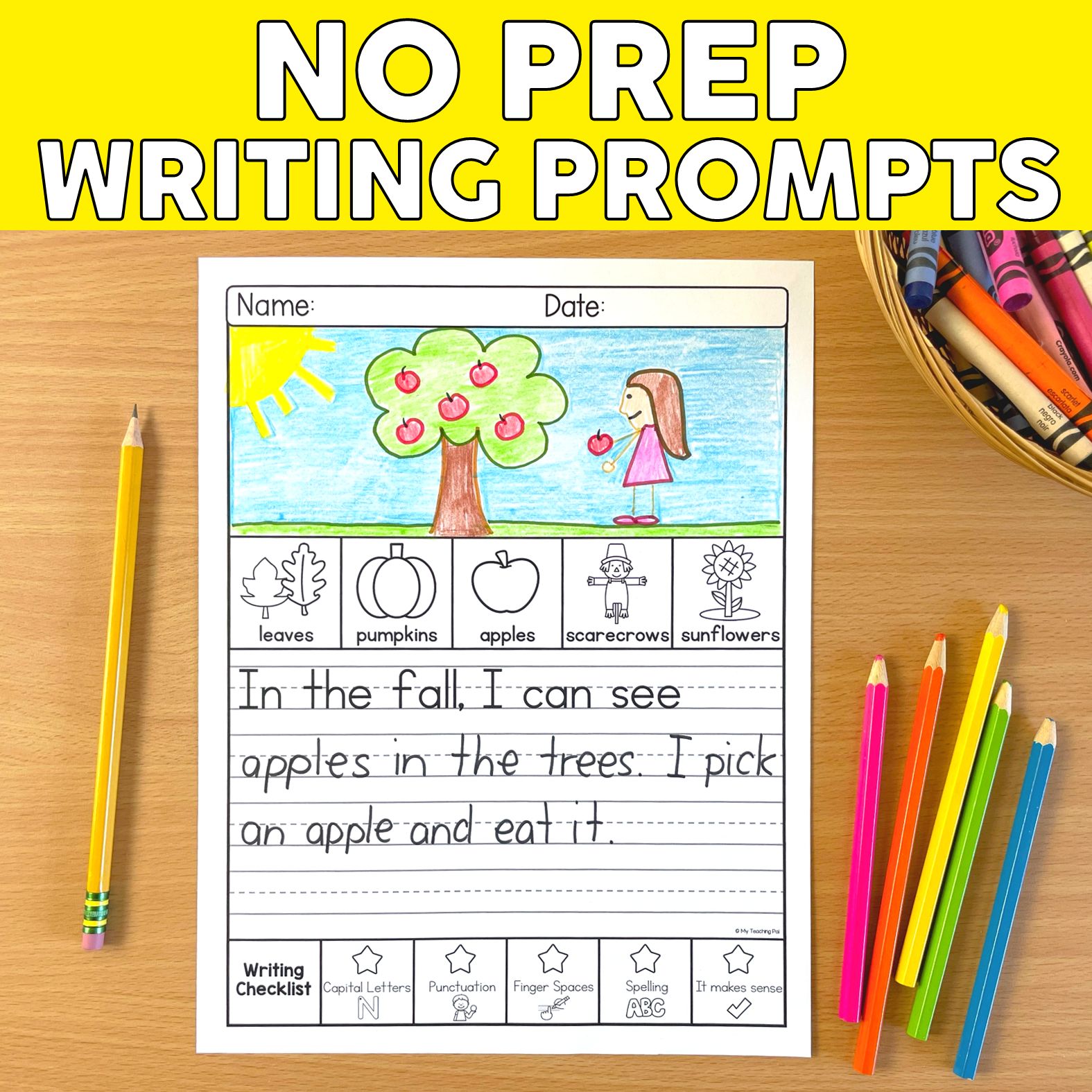 September Writing Prompts - Kindergarten & First Grade Journal - Back ...
