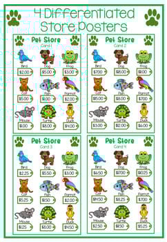 Money Word Problem Task Cards - Pet Store Theme - My Teaching Pal
