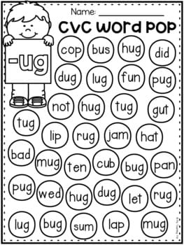 CVC Word Pop Worksheets - My Teaching Pal