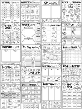 Digraph Worksheet Packet - Ch, Sh, Th, Wh, Ph - My Teaching Pal