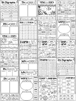 Digraph Worksheet Packet - Ch, Sh, Th, Wh, Ph - My Teaching Pal