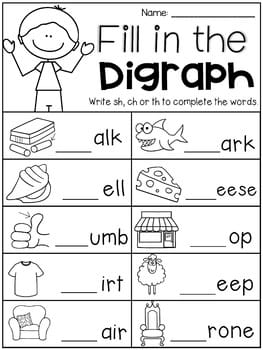 Digraph Worksheet Packet - Ch, Sh, Th, Wh, Ph - My Teaching Pal