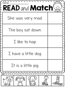 Read and Match Worksheet Pack - My Teaching Pal