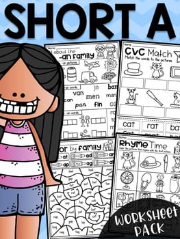 Short a CVC Worksheet Pack with a Bonus Literacy Center - My Teaching Pal