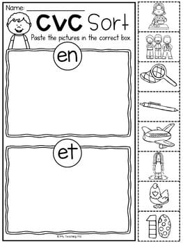 Short e CVC Worksheet Pack with a Bonus Literacy Center - My Teaching Pal