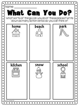 Verbs Printable Worksheet Pack - Kindergarten First Second Grade - My ...