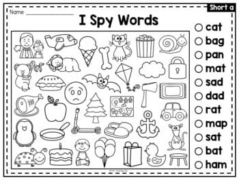 I Spy Worksheets - Phonics Worksheets - CVC, Long Vowels, Digraphs and ...