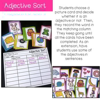 Adjectives Activities - Parts of Speech Centers - My Teaching Pal