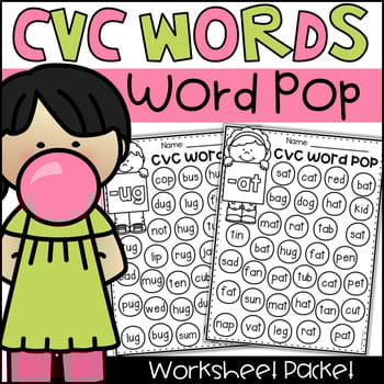 CVC Word Pop Worksheets - My Teaching Pal