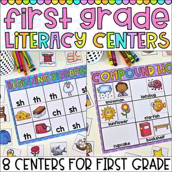 First Grade Literacy Centers - Digraphs, Blends, Compound Words, Nouns ...