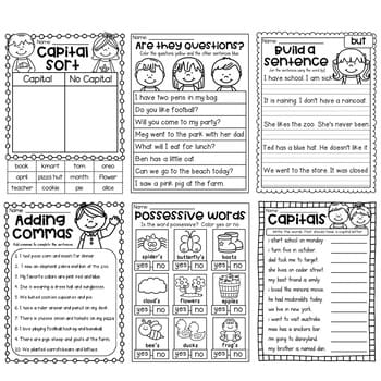 Grammar Worksheet Packet - Sentences, Punctuation, Capitals ...