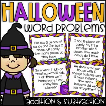 Halloween Word Problem Task Cards - Addition and Subtraction - My ...