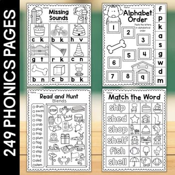 Kindergarten Phonics Worksheets MEGA PACK-Sounds, CVC, Digraphs, Blends ...