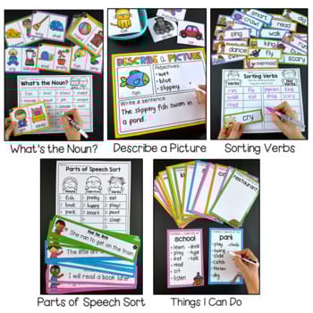 Nouns, Adjectives and Verbs Centers - THE BIG BUNDLE - My Teaching Pal
