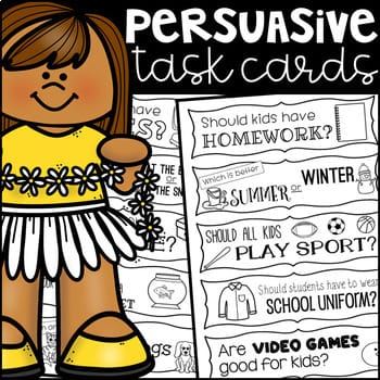 Persuasive Opinion Writing Prompt Task Cards - Black and White Ink ...