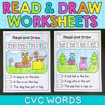 Read and Draw CVC Worksheets - Kindergarten Comprehension - My Teaching Pal