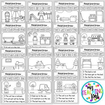 Read and Draw CVC Worksheets - Kindergarten Comprehension - My Teaching Pal