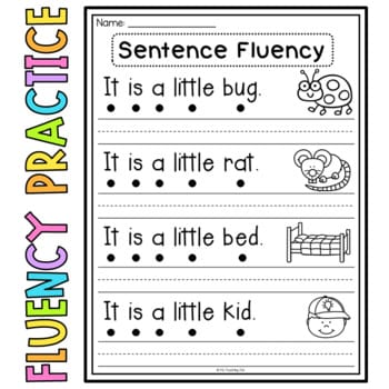 Sentence Fluency Worksheets - Kindergarten Reading - My Teaching Pal
