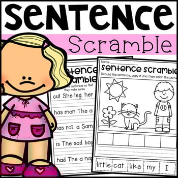 Sentence Scramble Worksheets - Kindergarten Literacy Centers - My ...