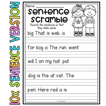 Sentence Scramble Worksheets - Kindergarten Literacy Centers - My ...