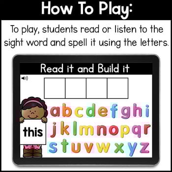Kindergarten Sight Word Builder - Digital Task Cards - Boom Cards - My ...