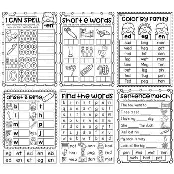 Short e Worksheets - CVC Words - My Teaching Pal