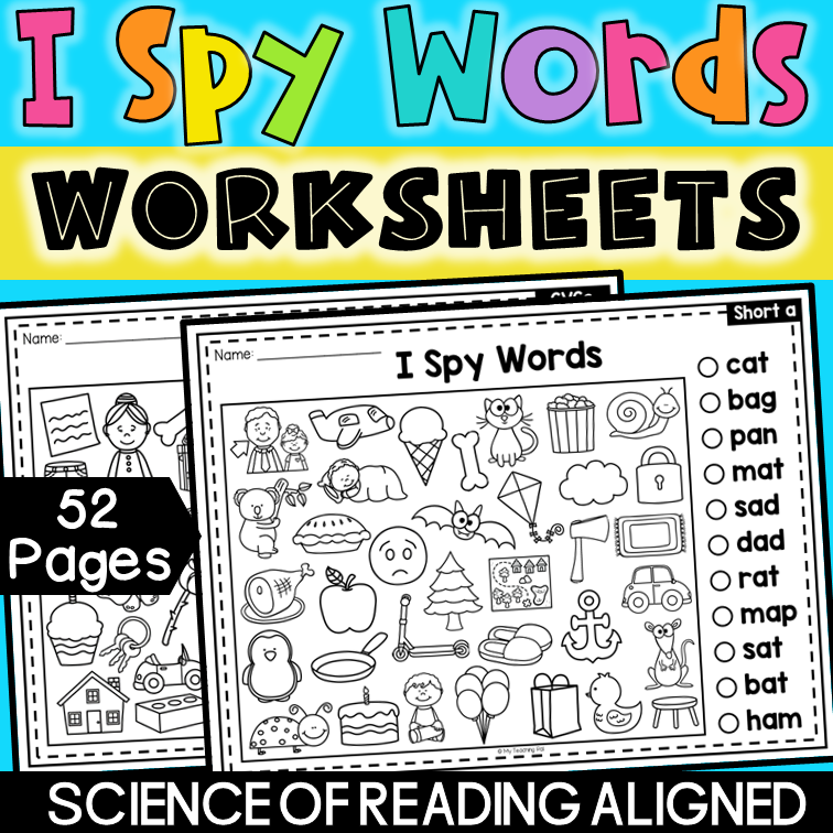 I Spy Worksheets - Phonics Worksheets - CVC, Long Vowels, Digraphs and ...