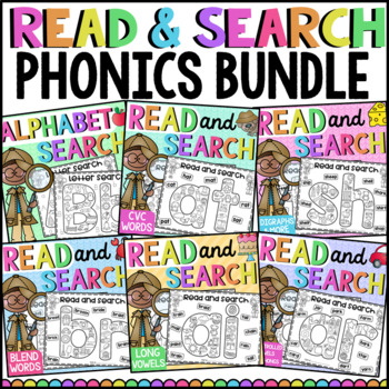 Phonics Read and Search Worksheet BUNDLE - CVC, Long Vowels, Digraphs ...