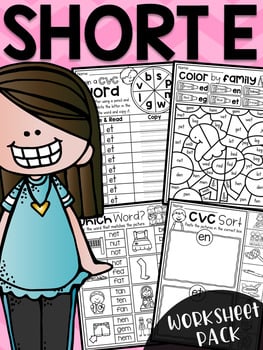 Short e CVC Worksheet Pack with a Bonus Literacy Center - My Teaching Pal