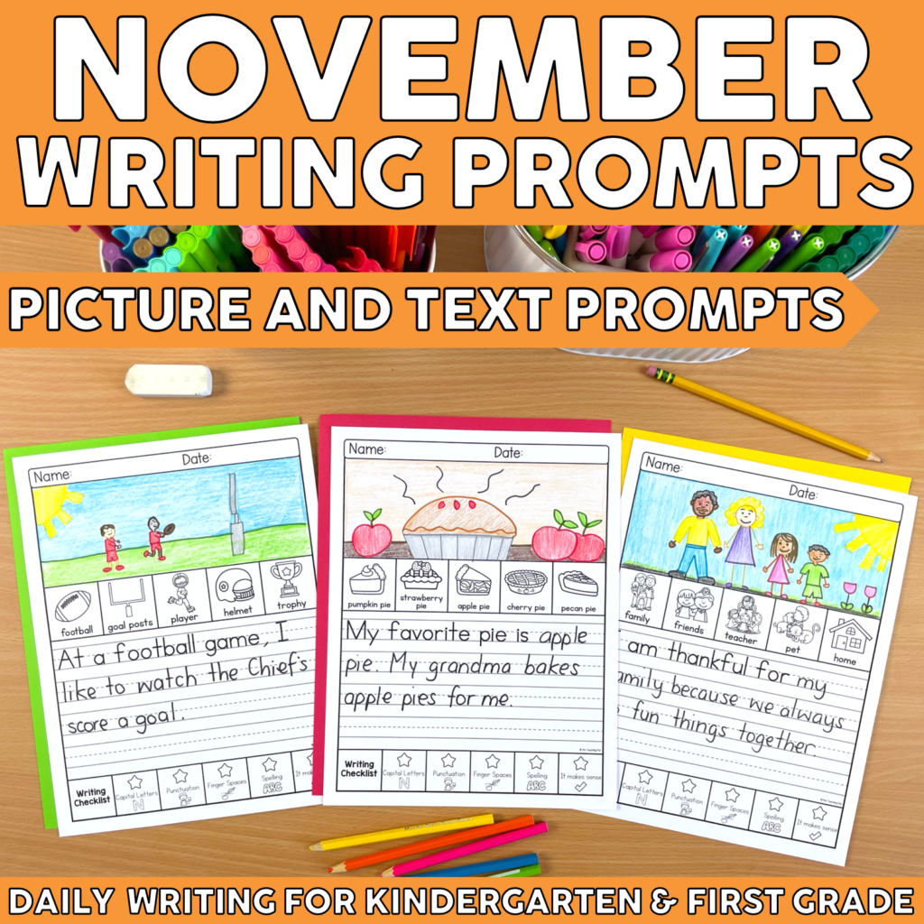 November Writing Prompts - Kindergarten & First Grade Writing Journal ...
