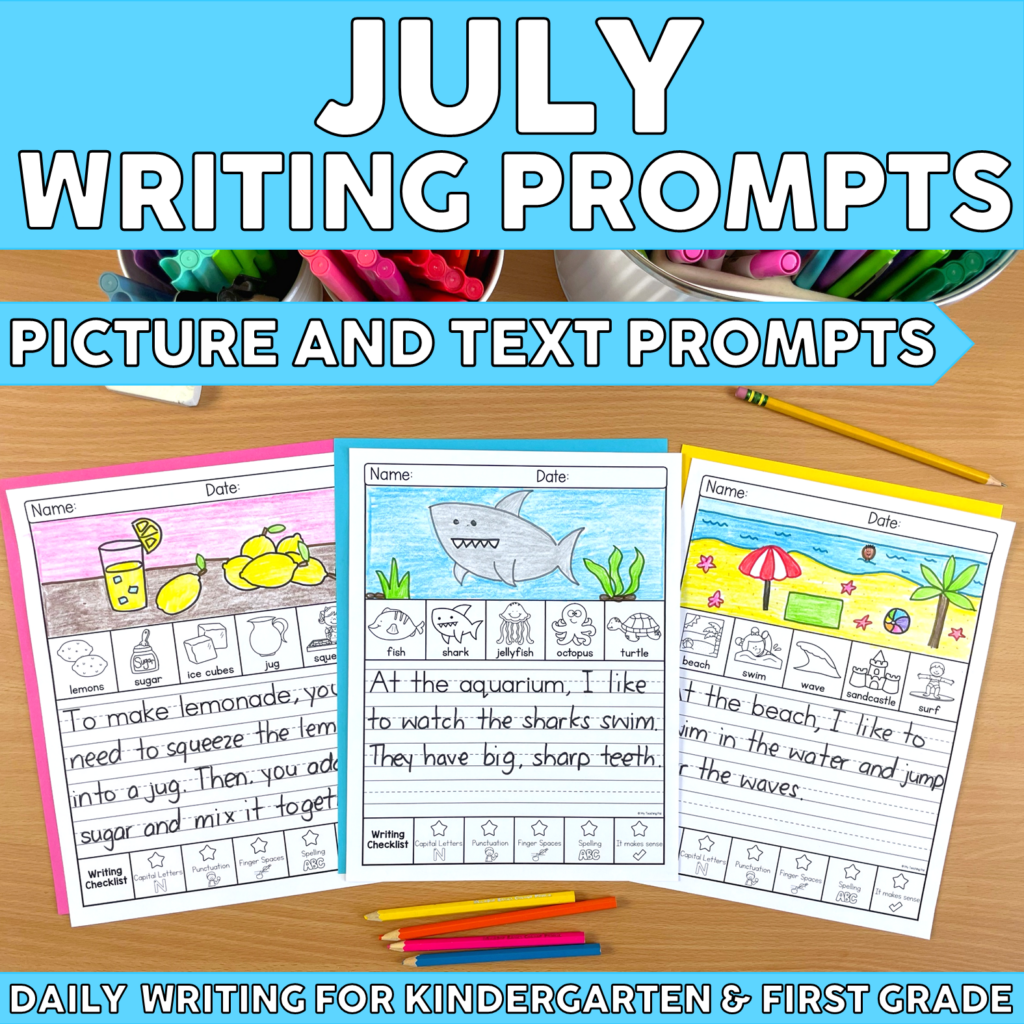 July Writing Prompts - Kindergarten & First Grade Writing Journal ...