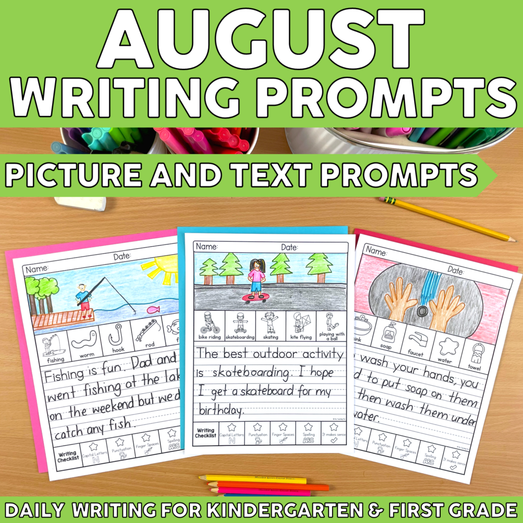 August Writing Prompts - Kindergarten & First Grade Writing Journal ...