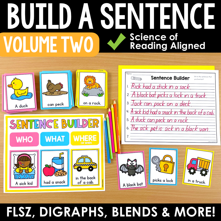 Silly Sentences - Build a Sentence Center VOL 2 - FLSZ, Digraphs ...
