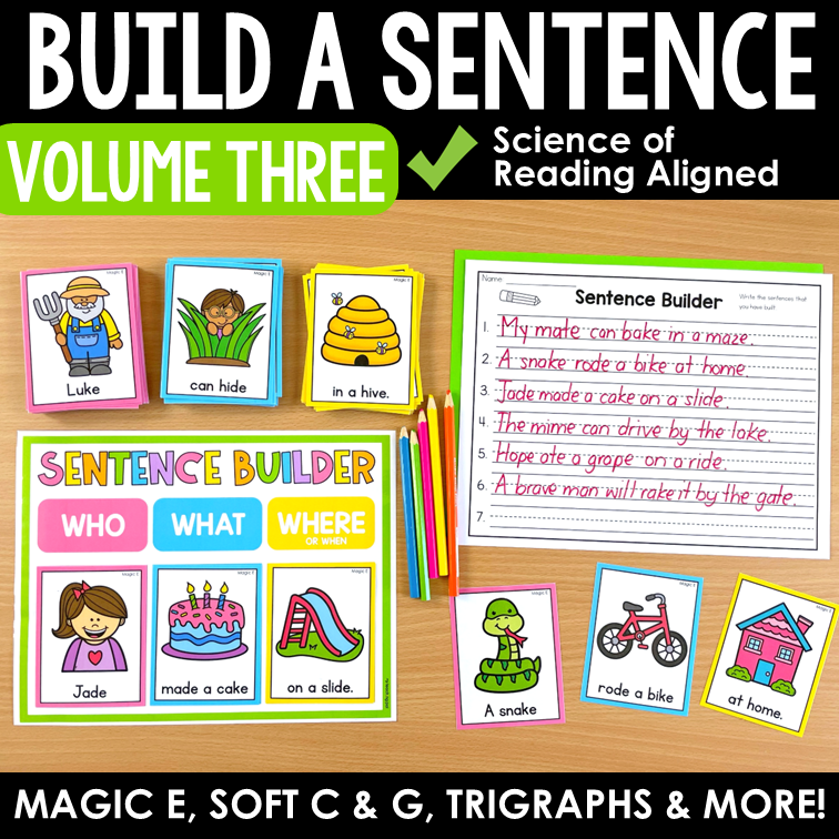 Silly Sentences - Build a Sentence Center VOL 3 - Magic E, Soft C & G ...